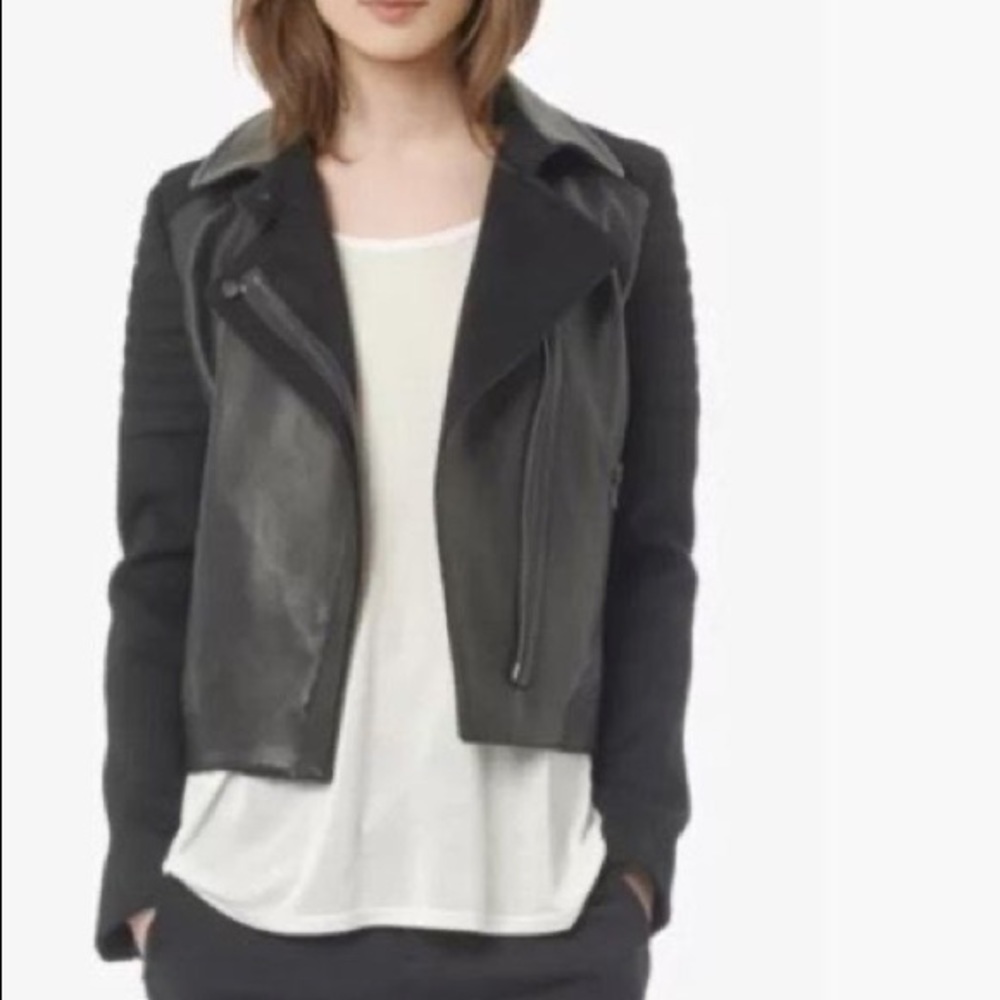 Vince Quilted Contrast Leather Jacket Black Small - Gem